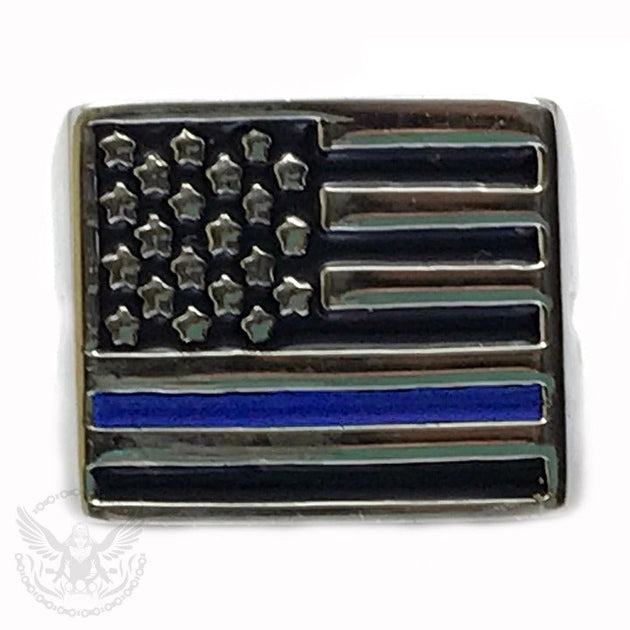 Flag Ring with Blue Line – Debria's Designs
