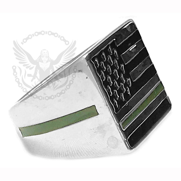 Flag Ring with Green Line – Debria's Designs