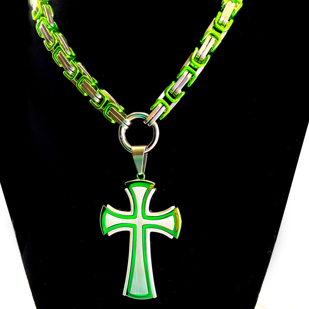 Cross - Green and Silver – Debria's Designs