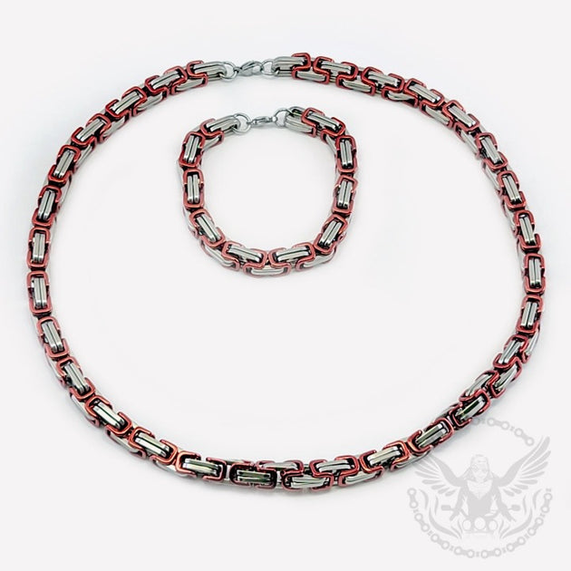 Mechanic Chain Necklace - Red and Silver – Debria's Designs